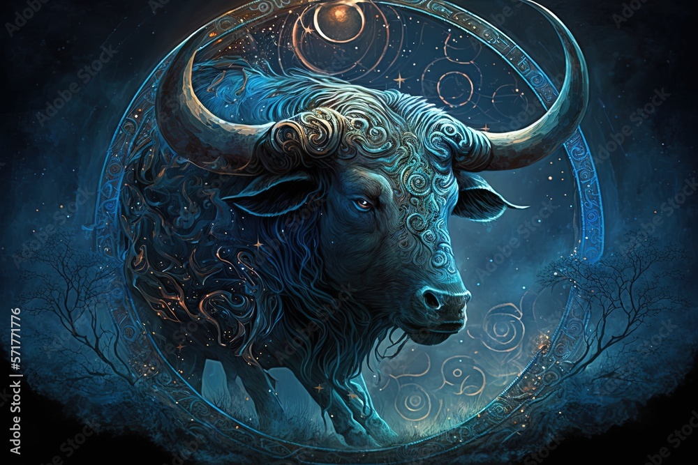 Backdrop of sacred zodiac Taurus symbols, astrology, alchemy, magic ...