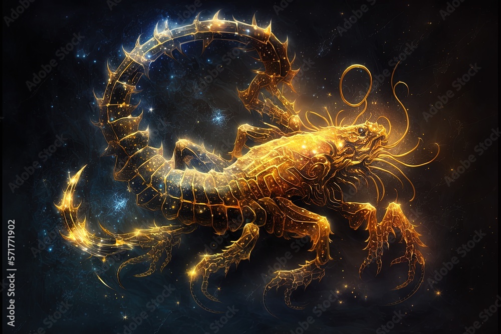 Backdrop of sacred zodiac Scorpius symbols, astrology, alchemy, magic ...