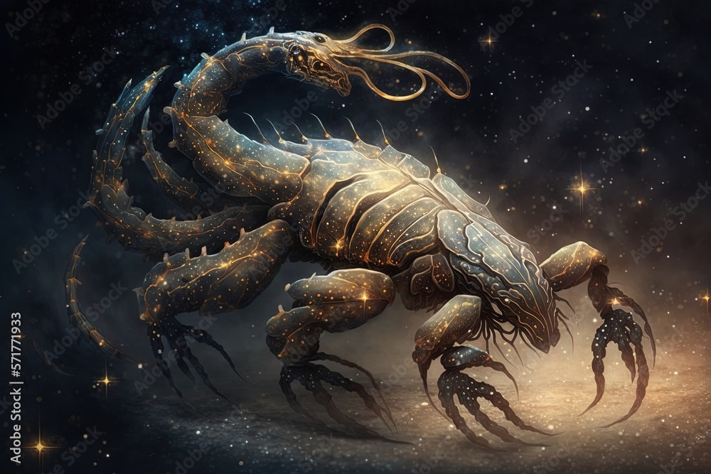 Backdrop of sacred zodiac Scorpius symbols, astrology, alchemy, magic ...