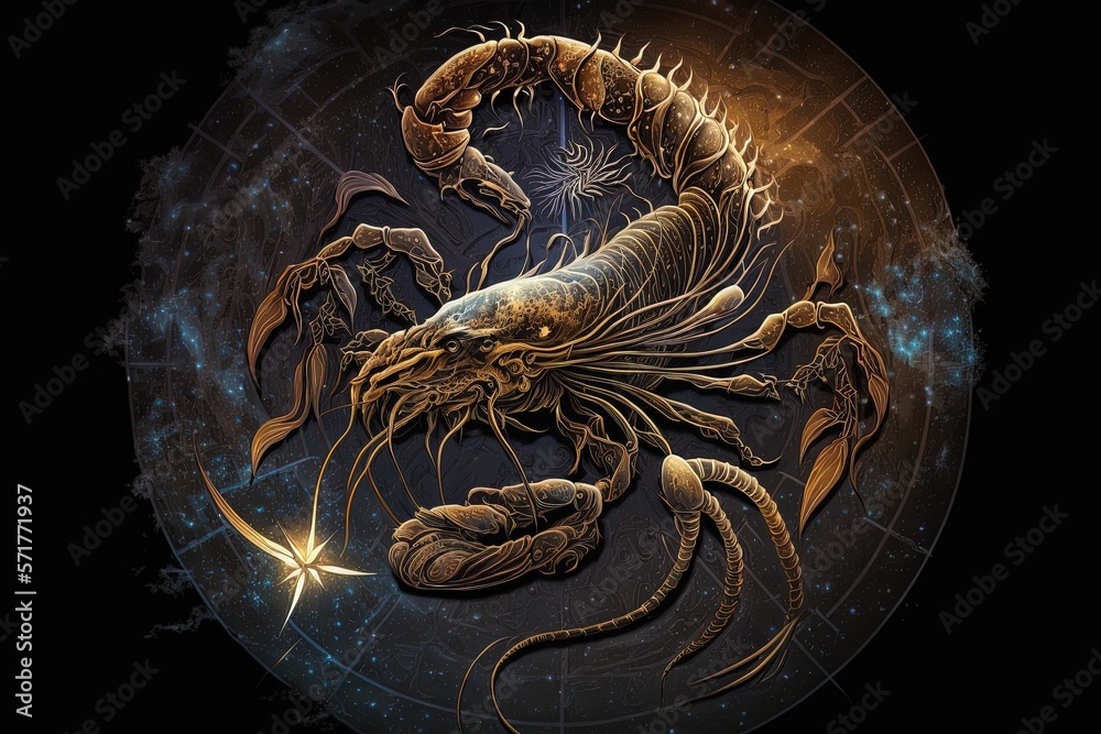 Backdrop of sacred zodiac Scorpius symbols, astrology, alchemy, magic ...
