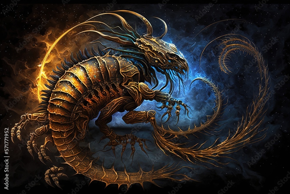 Backdrop of sacred zodiac Scorpius symbols, astrology, alchemy, magic ...