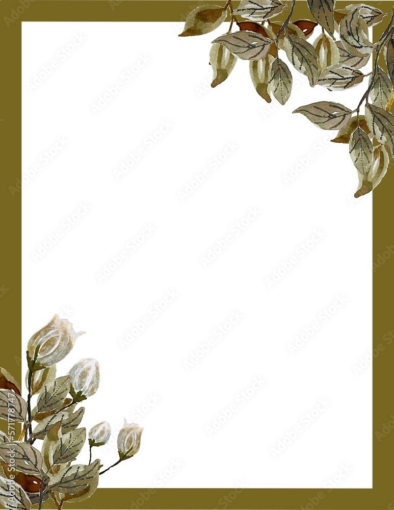 watercolor floral frame clipart, rectangle frame Stock Illustration ...
