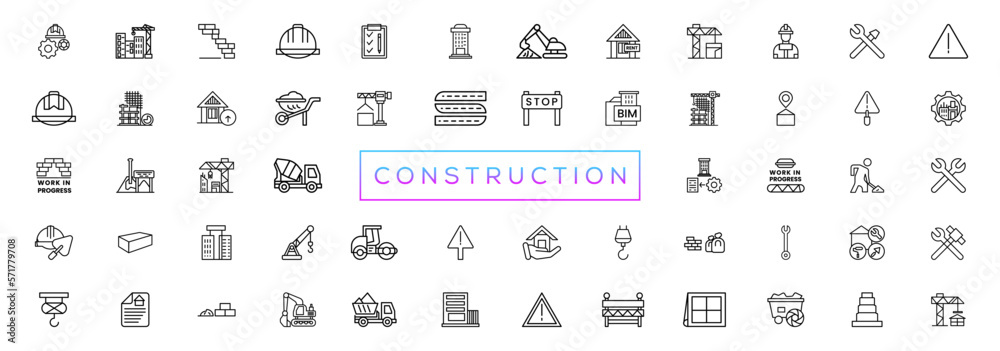 Construction line icons set. Home repair tools outline icons collection ...