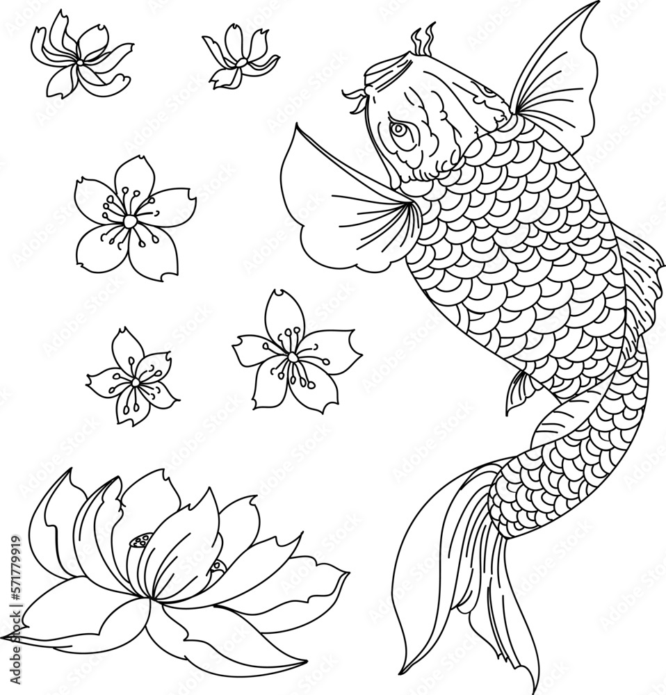 Vetor de koi carp vector isolate for tattoo.Japanese carp drawing.Hand ...