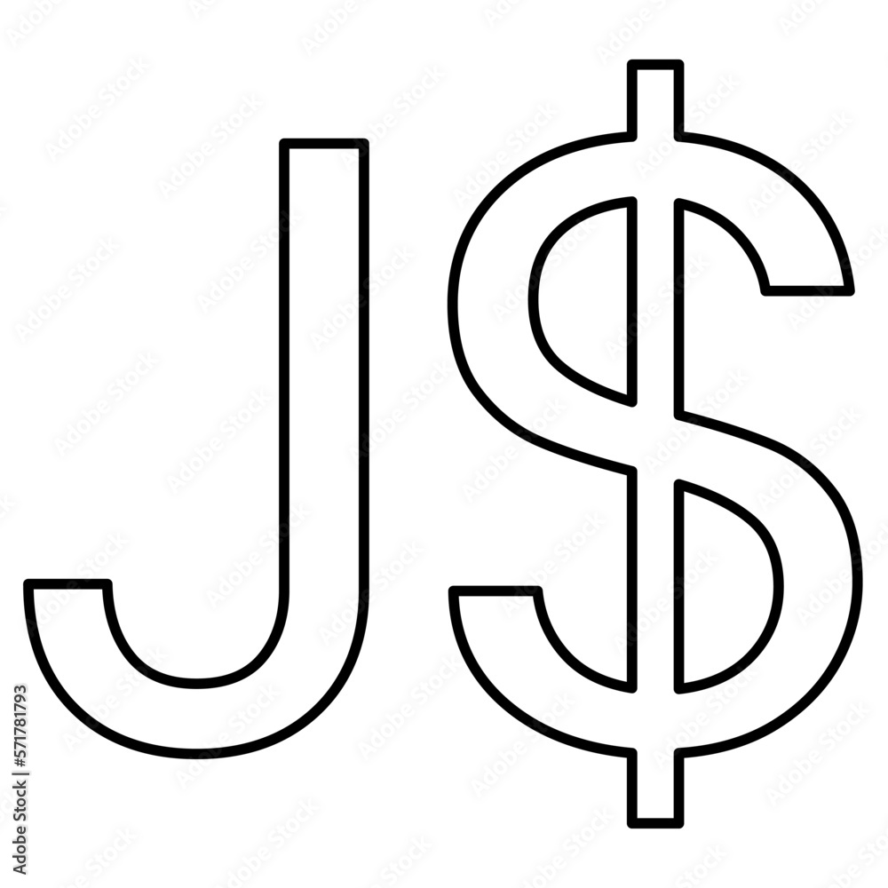 Jamaican dollar JMD currency sign black outline in front view isolated ...