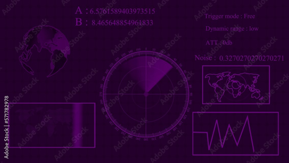 Digital technology world map, different information showing radar ...