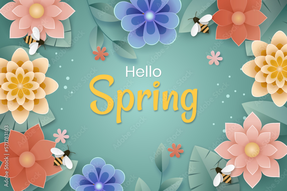 Happy Spring. Welcome spring background with floral blossom. Vector ...