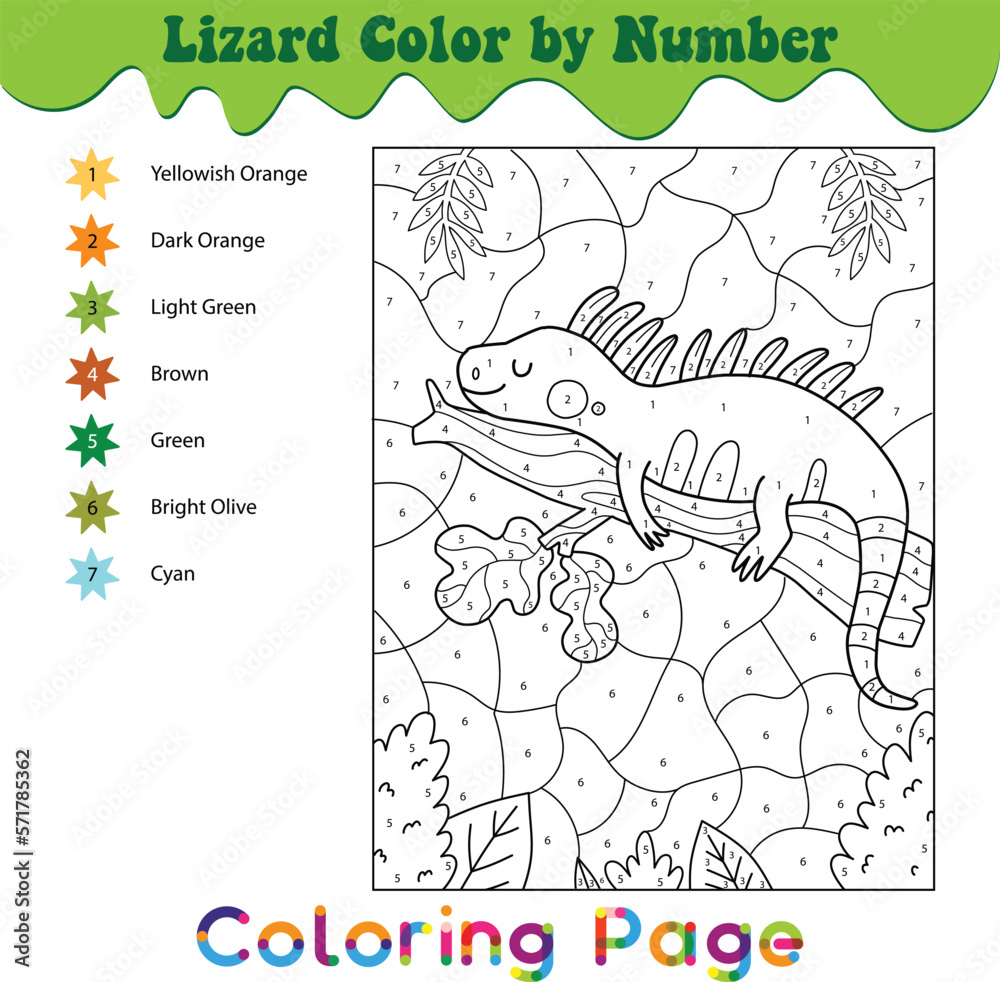 Lizard Color By Number Stock Vector | Adobe Stock