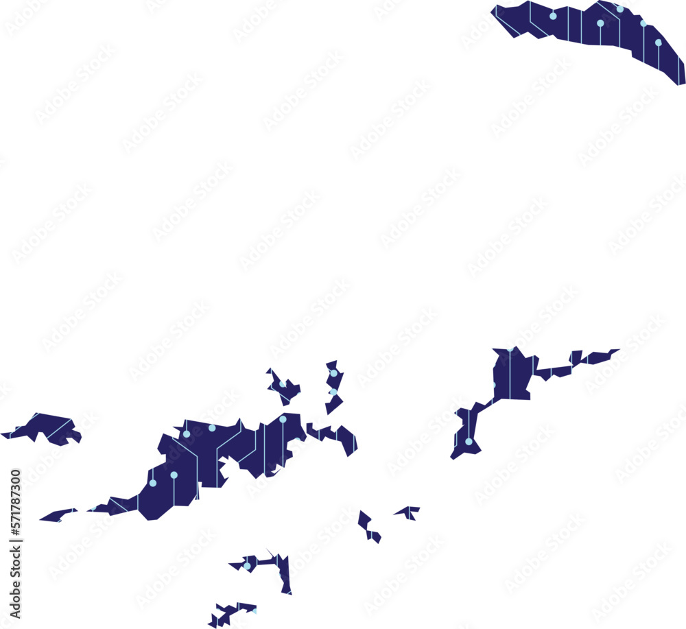 Map of British Virgin Islands, network line,dot and structure on dark ...