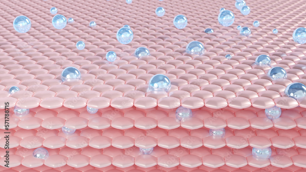 3D rendering Layer of skin structure microstructure. Skin cell sagging ...