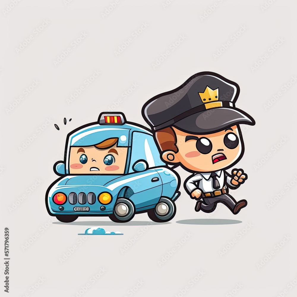 Police chasing criminals, cute character cartoon, building background ...