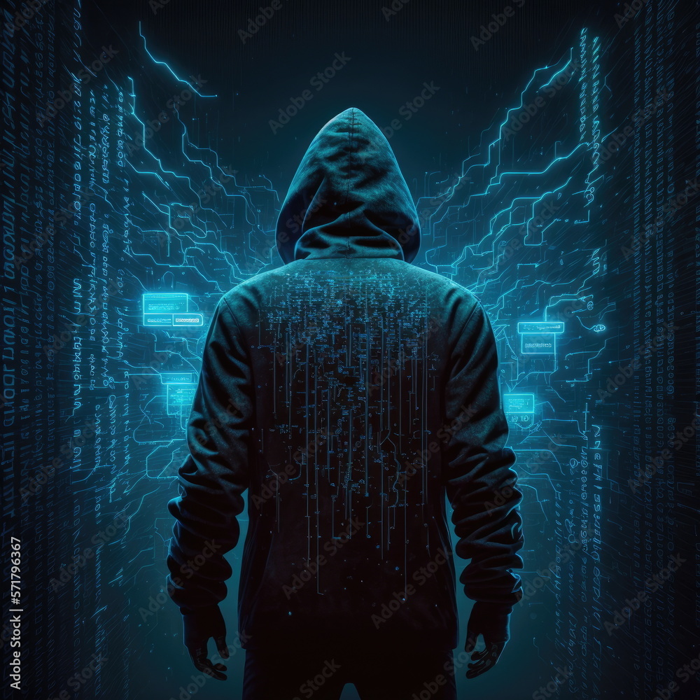 ภาพประกอบสต็อก hacker stealing information, Hacking the Internet, Dark face, Made by AI ...