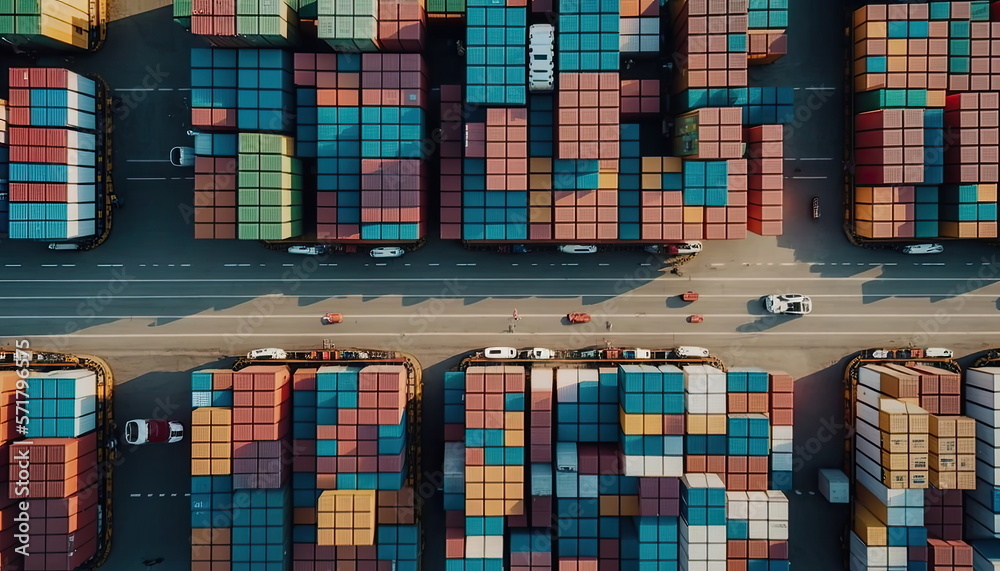 Logistic business, import export shipping, Aerial view Container ...