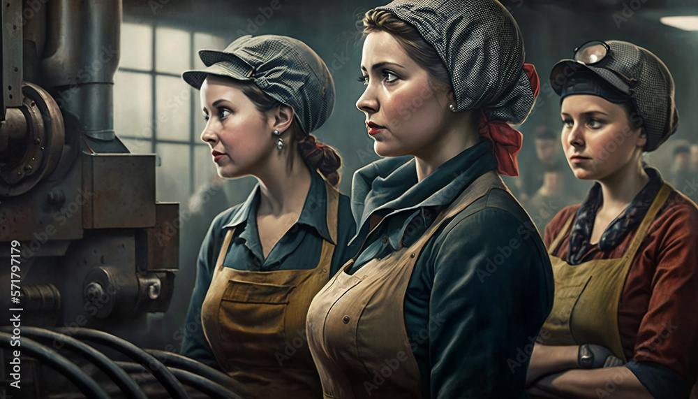 A group of empowered women working together in a factory or production ...