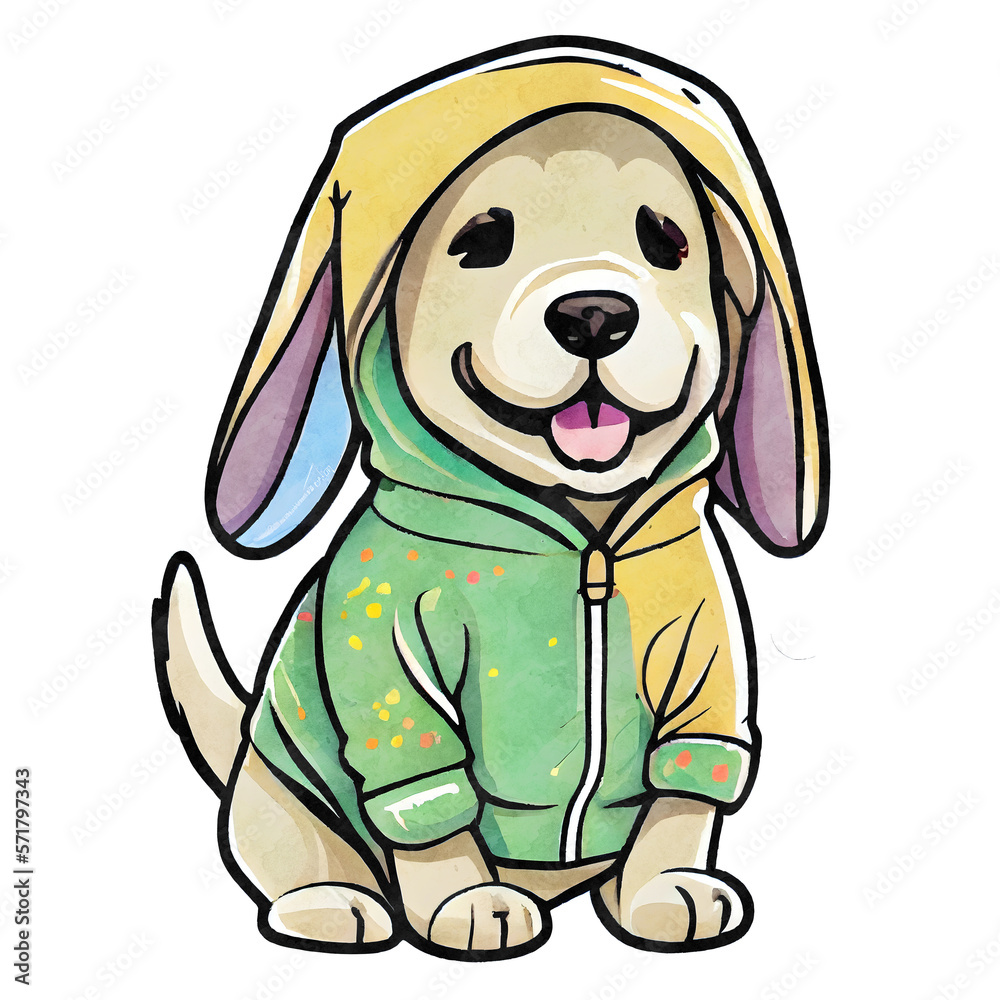 Cute Chibi Dog wearing Hoodie watercolor Clipart PNG Stock Illustration ...