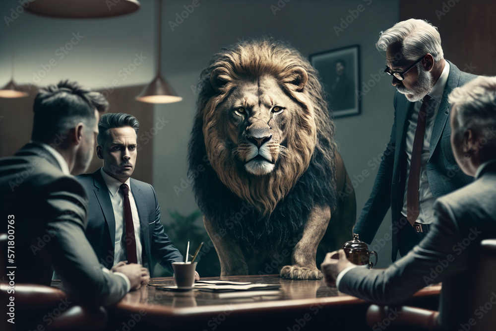 Man boss as lion in office, businessman with head of animal, generative ...