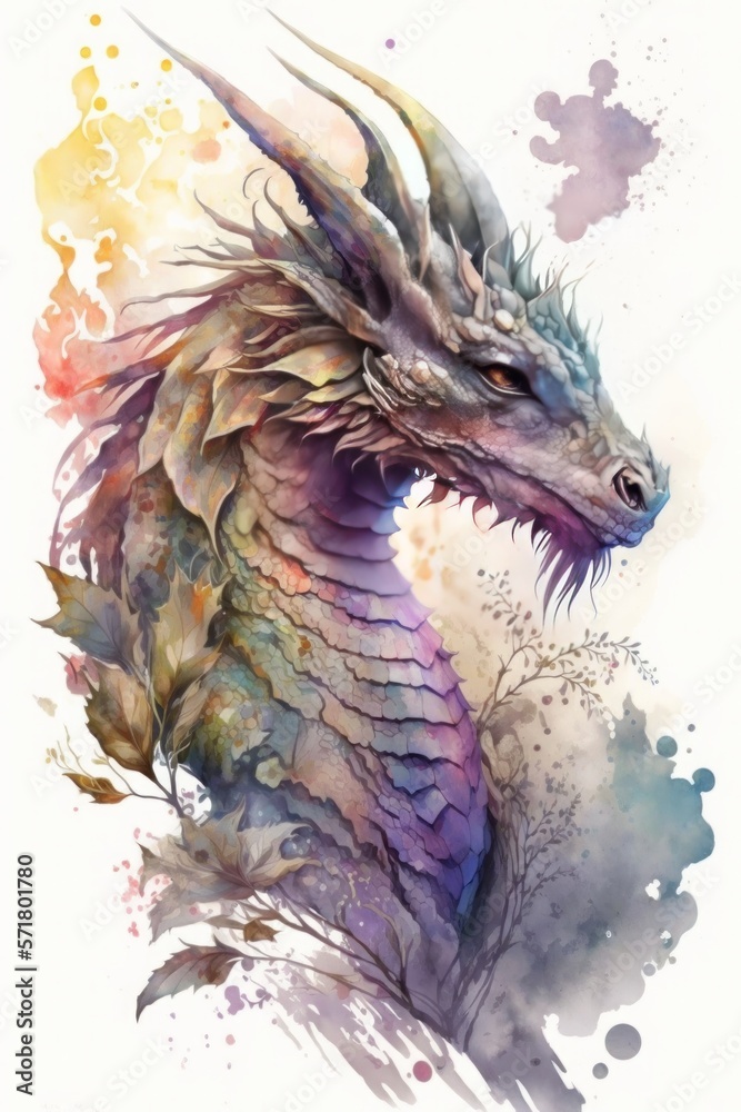 Ultra-Detailed dragon Drawing with Subtle Watercolor Accents Generative ...