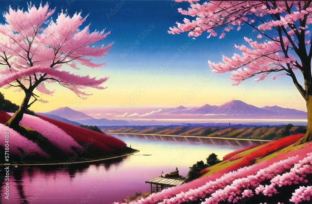 Sakura. Cherry blossoms in spring, Japan. Ai generated spring landscape ...