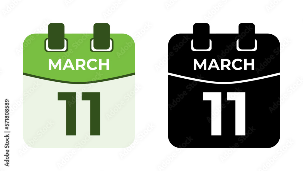 March 11 flat daily spiral calendar icon date vector image in matching ...