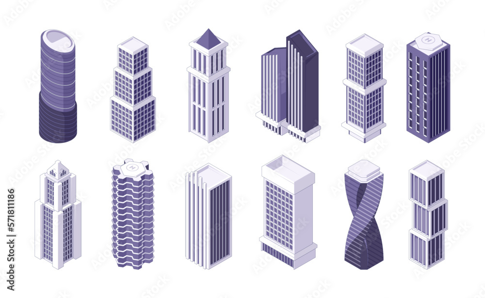 Isometric skyscraper building. Residential business construction ...