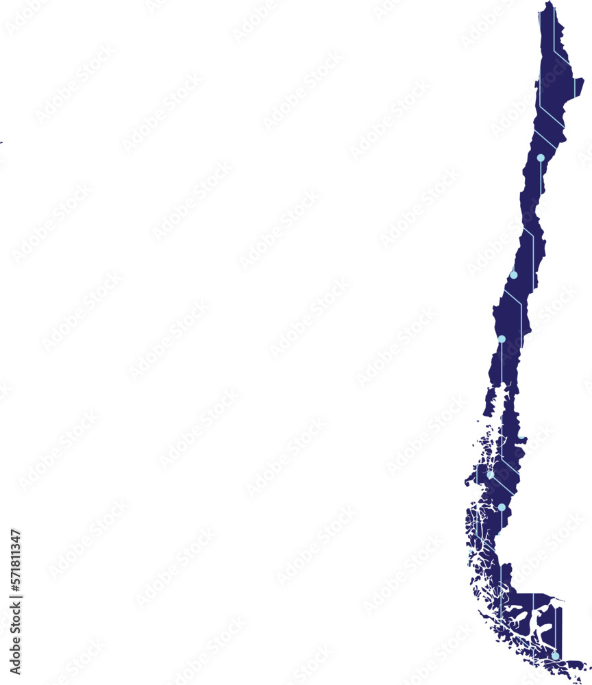 Map of Chile, network line,dot and structure on dark background with ...