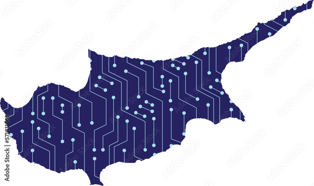 Map of Cyprus, network line,dot and structure on dark background with ...