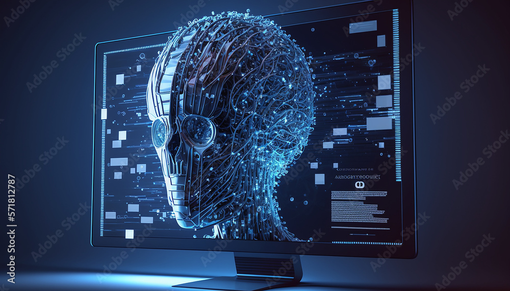 Artificial intelligence showing on monitor screen, accessing internet ...