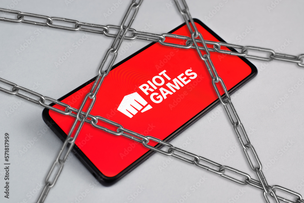 Riot Games and ban, arrest, crisis, blocking concept. American company ...