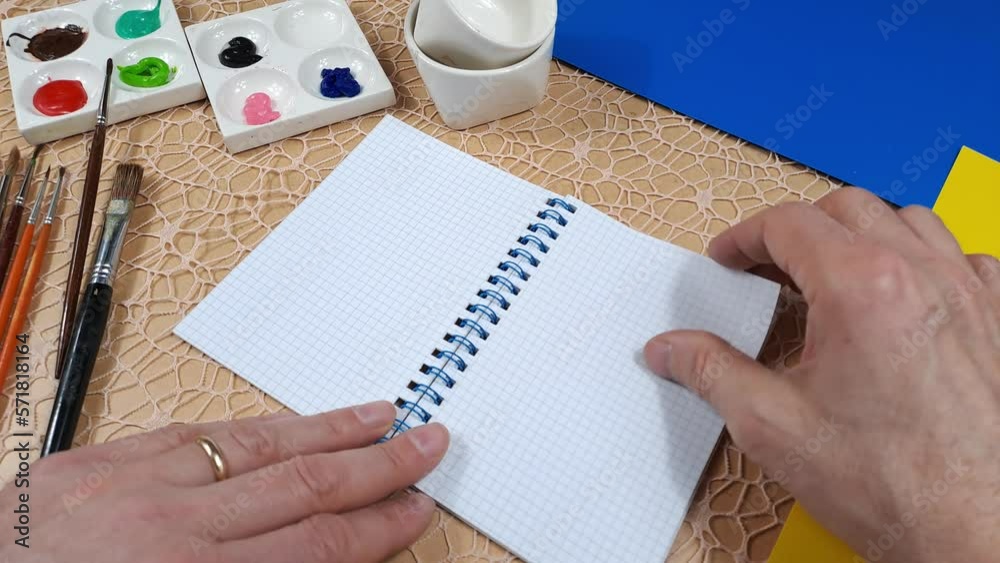 Workplace Of Artist Drawing Activity, Sketch Pad. Artist Turns Pad ...