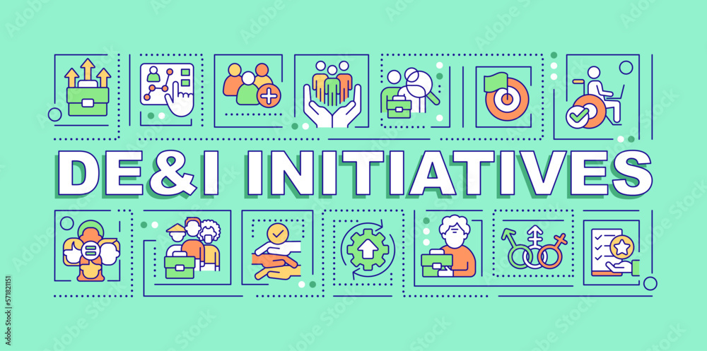 DEI initiatives word concepts green banner. Corporate culture ...