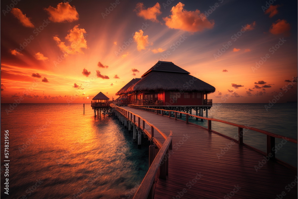 maldives luxury resort, beautiful sea, hotel, sunset, tip view, Made by ...