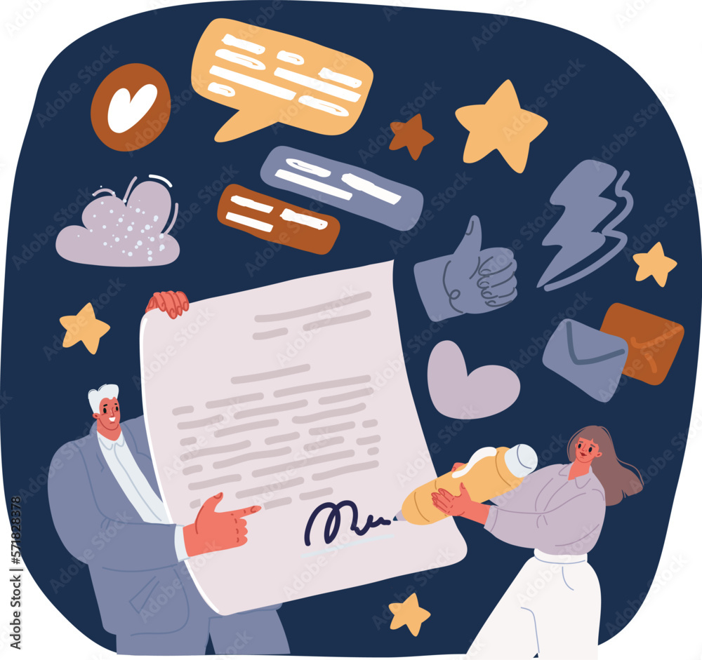 Cartoon vector illustration of Electronic document signature, contract ...