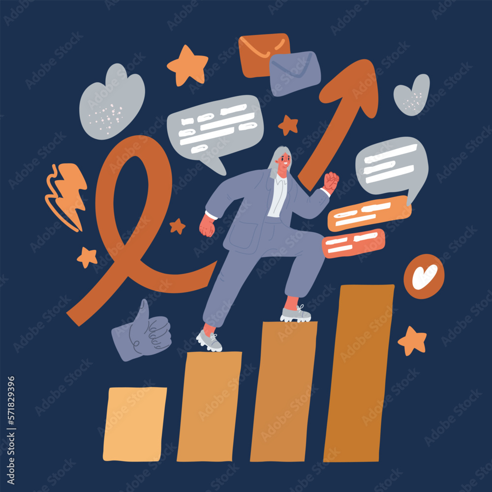 Vector cartoon illustration of Successfully woman going from one ...