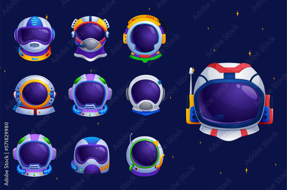 Astronaut space helmet isolated cartoon vector set Stock Vector | Adobe ...