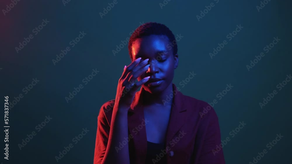 Facepalm gesture. Oops shame. Embarrassment sorrow. Red blue neon color ...