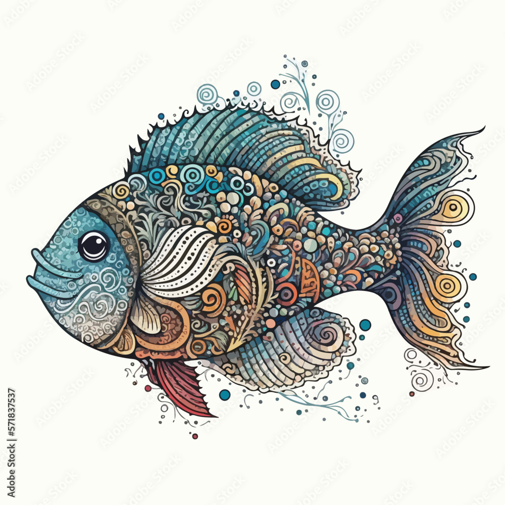vector the illustration of the beautiful koki fish zentangle with the ...
