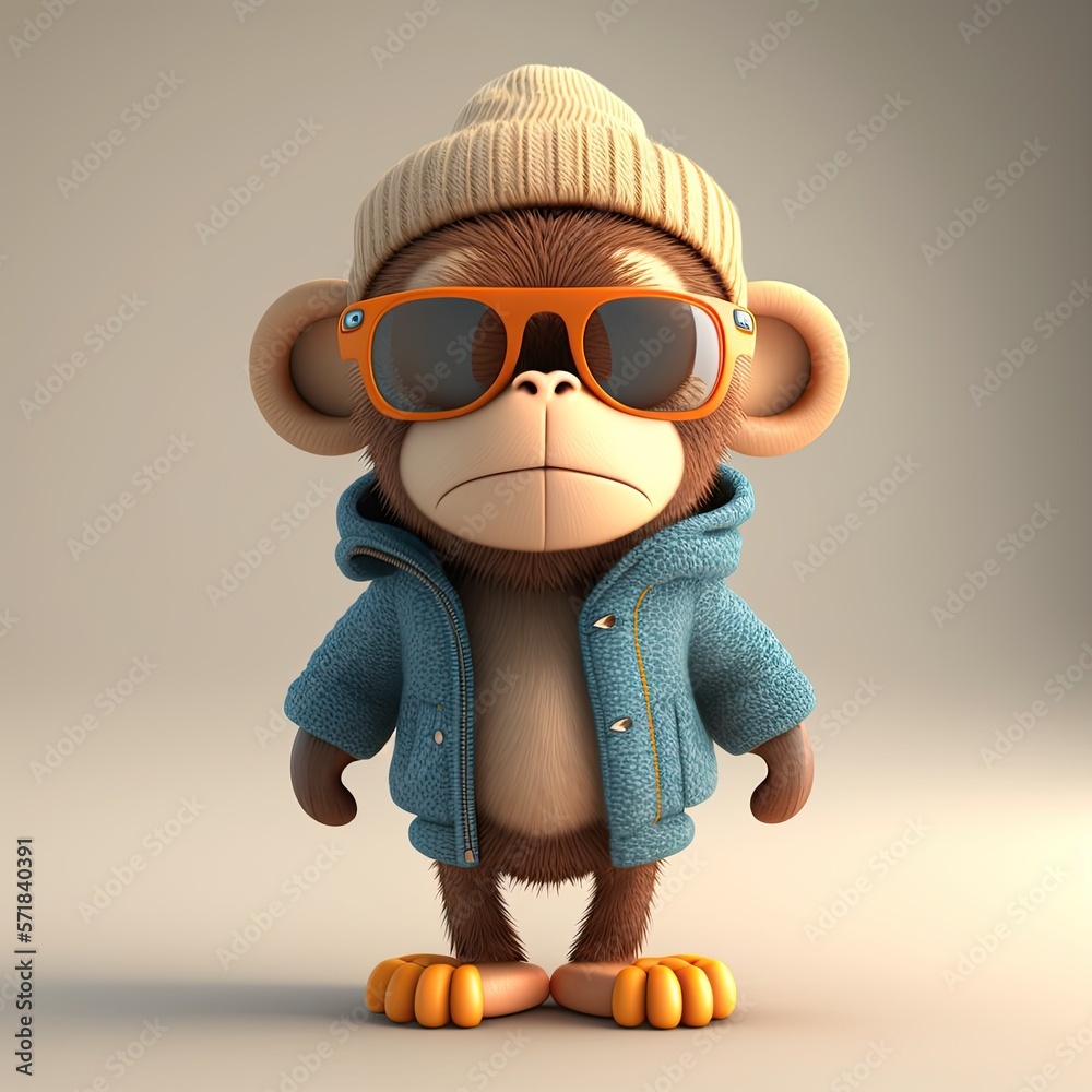Funny monkey wearing sunglasses on a colorful background. Generative AI ...