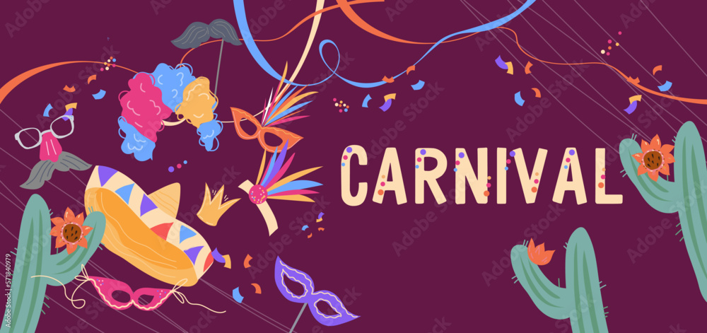 Carnival flyer or banner background with colorful elements and place ...