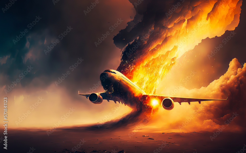 An explosion in flight of the airliner. Fire and smoke. A striking ...