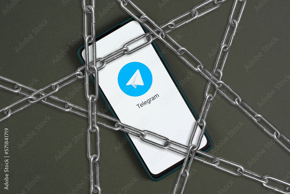 Telegram and blocking, arrest, crisis, ban concept. Telegram messenger ...