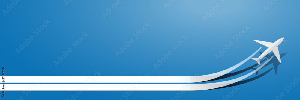 Airplane taking off with abstract contrails. Air travel vector banner ...