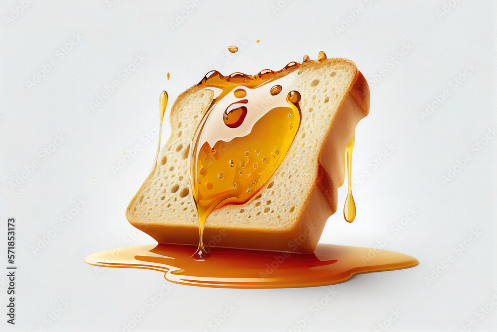 Honey pouring over toast bread. Slices of toasted bread with honey and ...