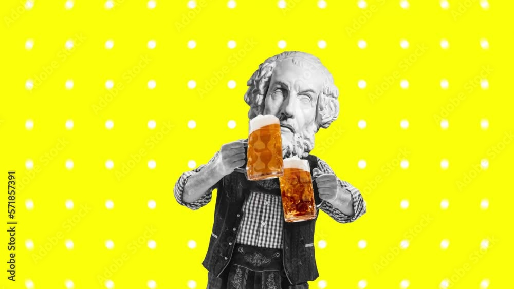 Stop motion, animation. Beer holiday, party vibe. Modern art with man ...