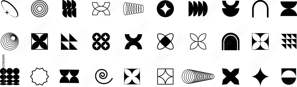 Set of geometric brutalism shapes.Abstract geometric brutalist elements ...