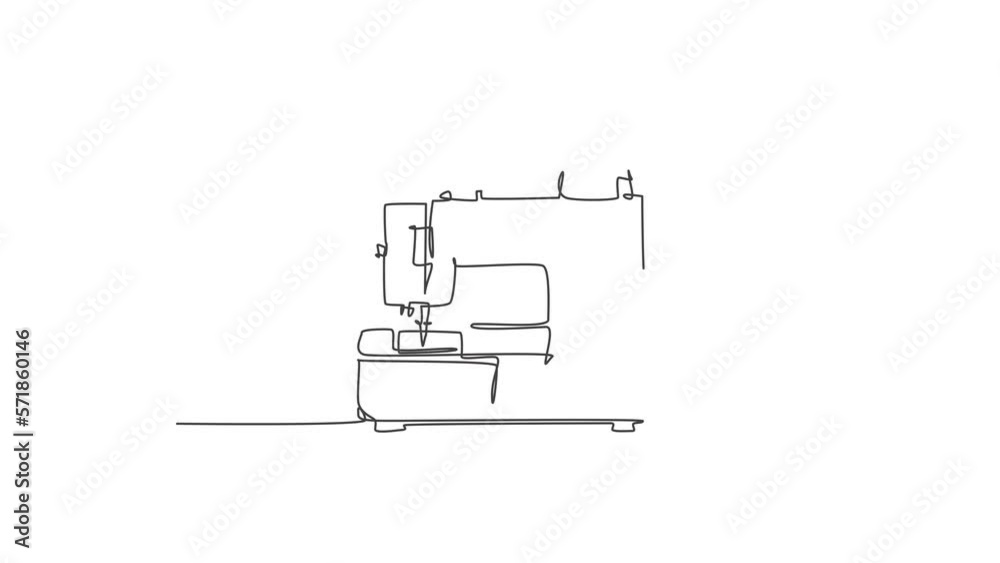 Animation of one single line drawing of classic sewing machine home ...