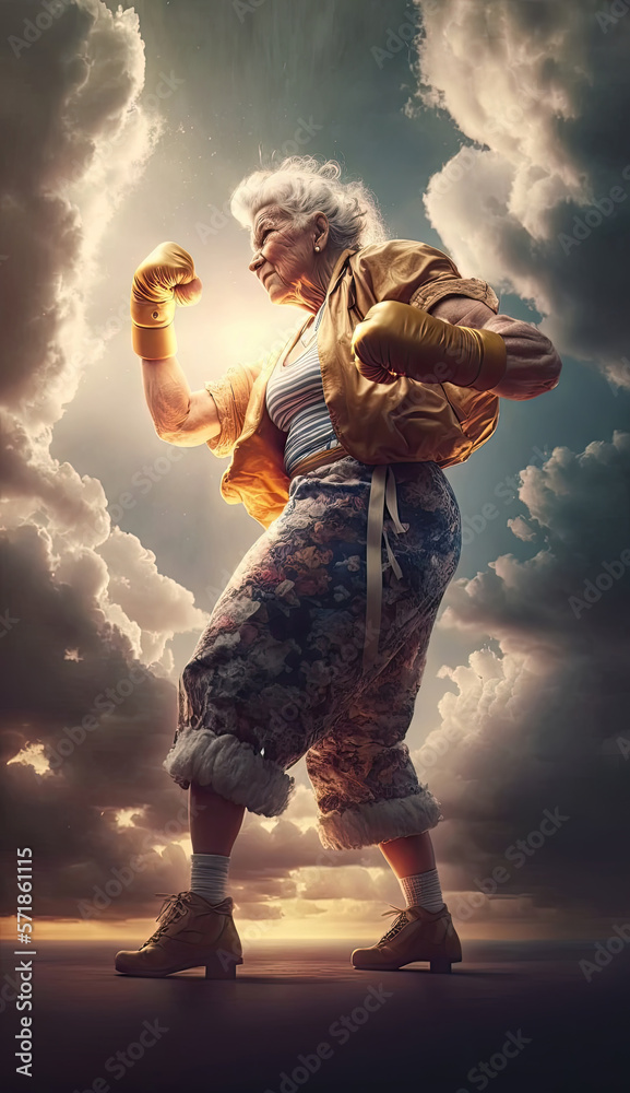 AI generated old woman boxing, dynamic pose ilustração do Stock | Adobe ...