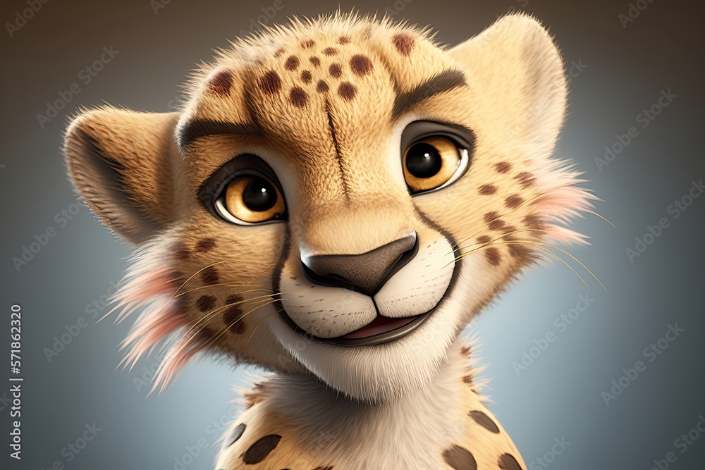 Cute cartoon of cheetah character, portrait. Generative AI Stock ...