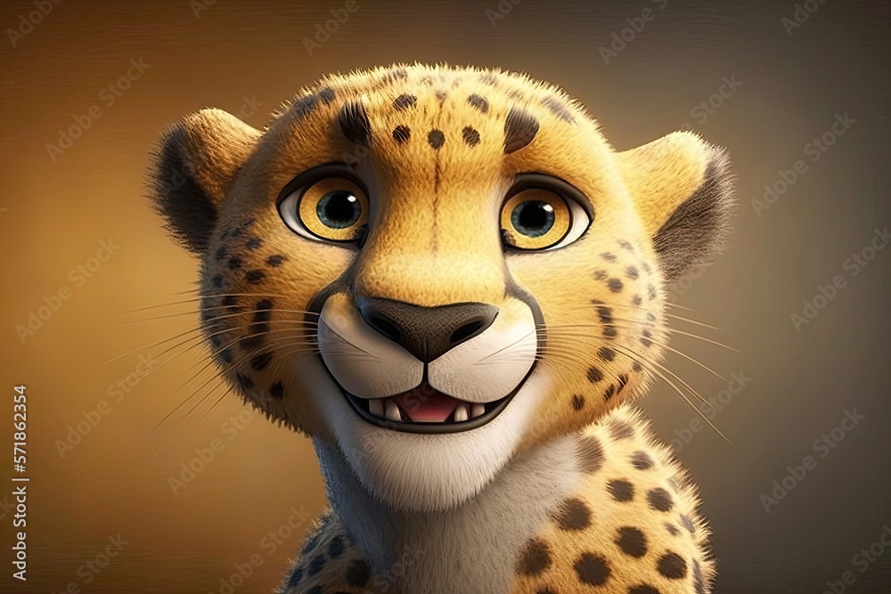 Cute cartoon of cheetah character, portrait. Generative AI Stock ...