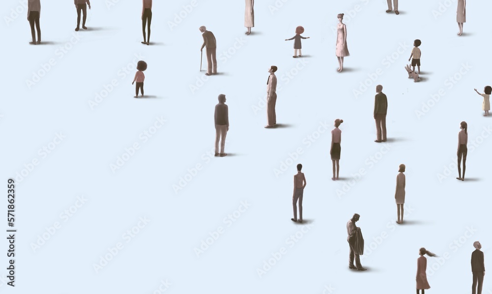 Conceptual artwork of crowd, different, alone, hope, and loneliness ...