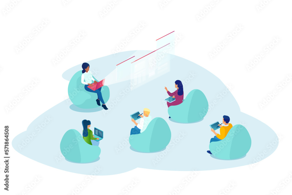 Vector of a group of people using mobile devices connected via social ...
